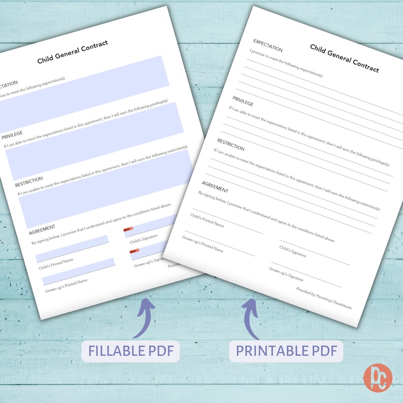 Printable Chore Contract for Kids Editable Child Responsibility ...