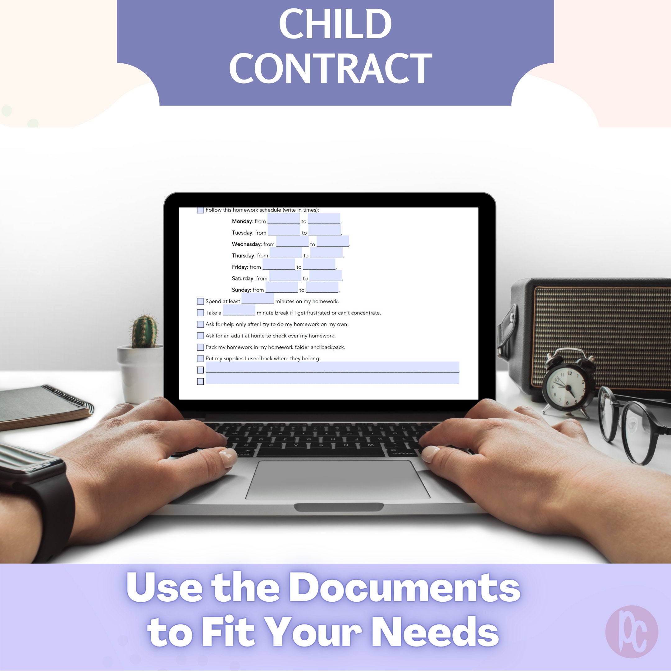 Editable Homework Contract for Kids Study Contract Student School ...