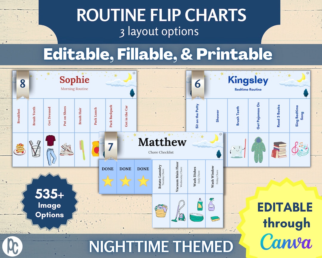 Bedtime Routine Editable Bedtime Routine Chart Editable Chore Checklist ...