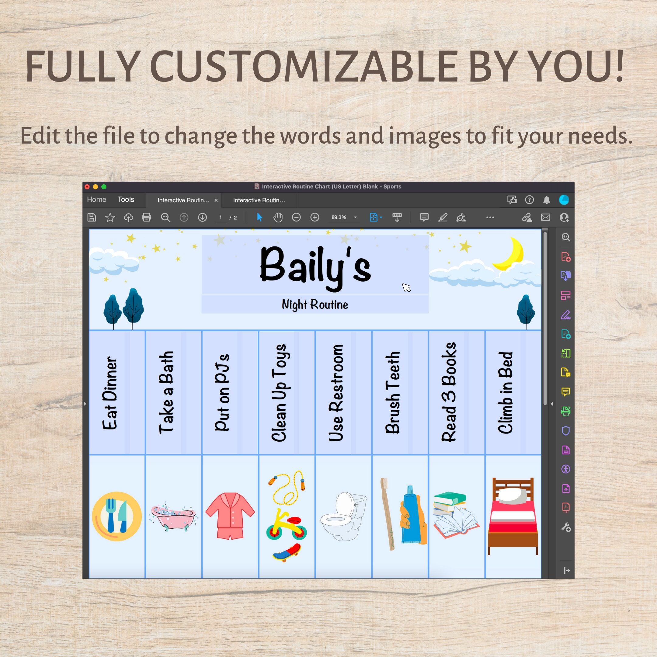 Bedtime and Morning Routines Editable Chart Editable Checklist ...