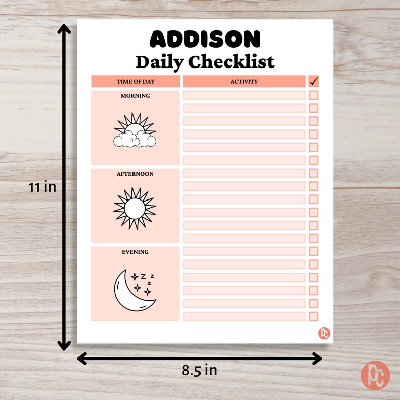 Personalized Daily Checklist for Teens Editable Daily Organizer and ...