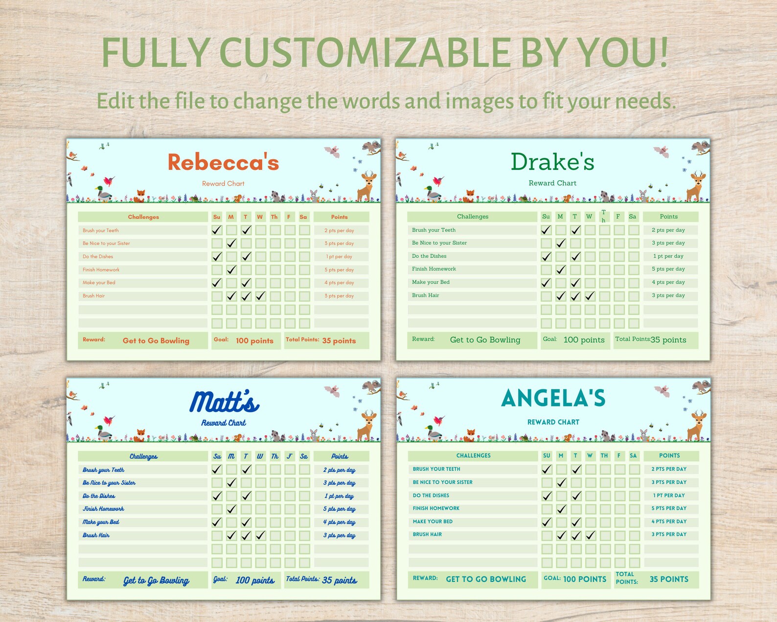 Printable Kids Reward Chart Daily Goal Tracker Positive Behavior ...