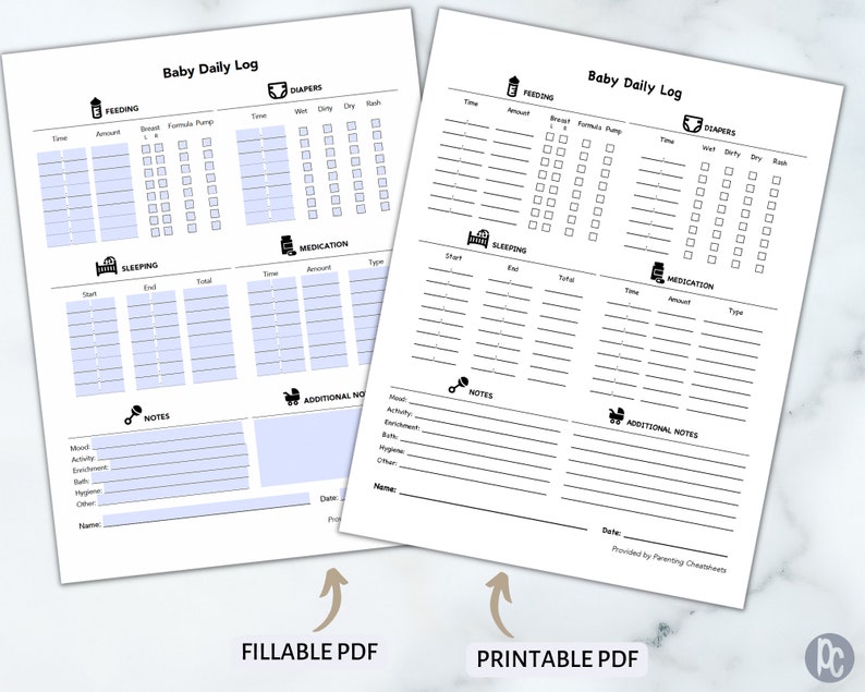 Infant Daily Log Printable Baby Daily Log Template Baby Care Tracker ...