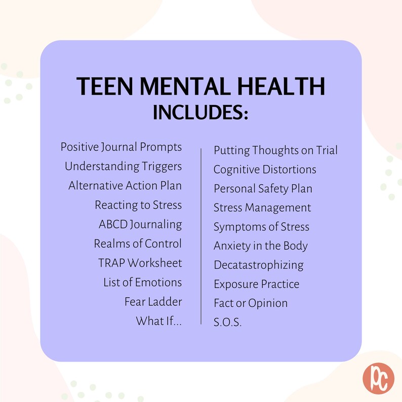Teen Mental Health Workbook Anxiety Worksheet Adolescent - Etsy UK