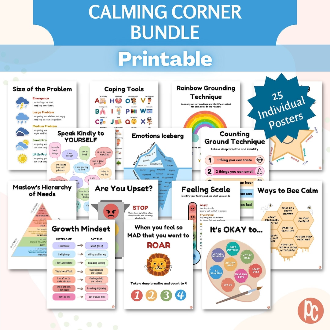 Calming Corner Printable Posters Bundle Coping Skills Posters Emotions ...