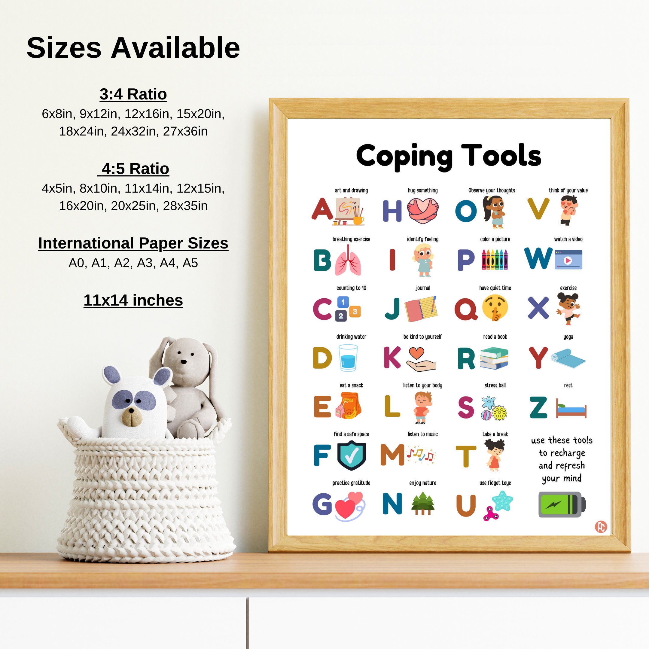 Coping Skills Alphabet Poster Calming Corner DBT Posters Therapy Office ...