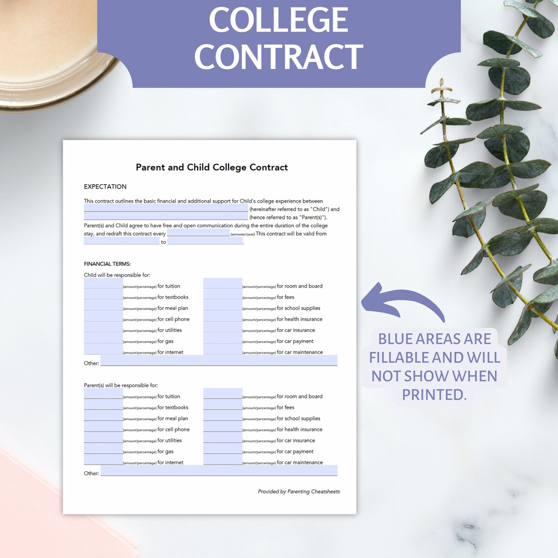 Custom Parent-student College Contract Adult Child Contract College ...