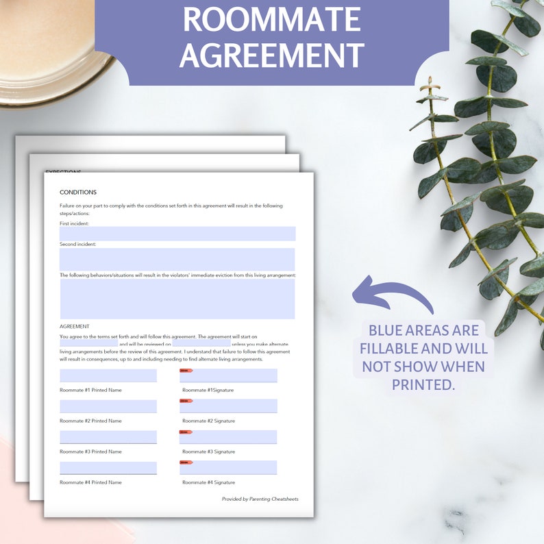 Customizable Roommate Agreement Printable College Roommate Contract ...