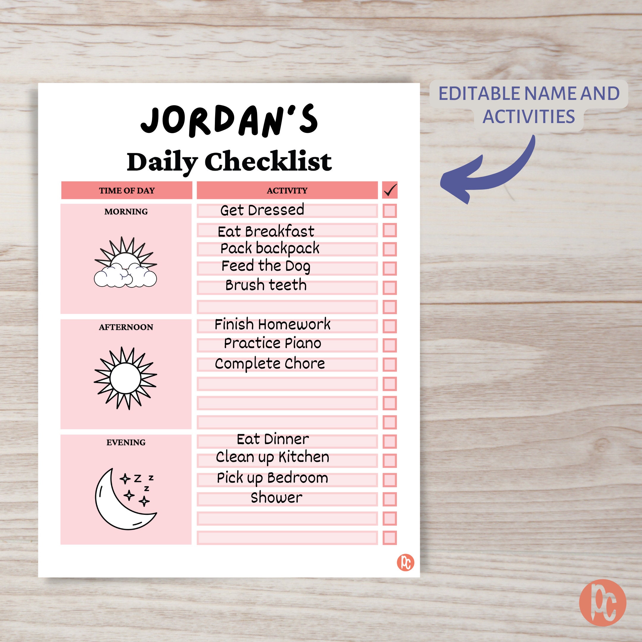 Personalized Daily Checklist for Teens Editable Daily Organizer and ...