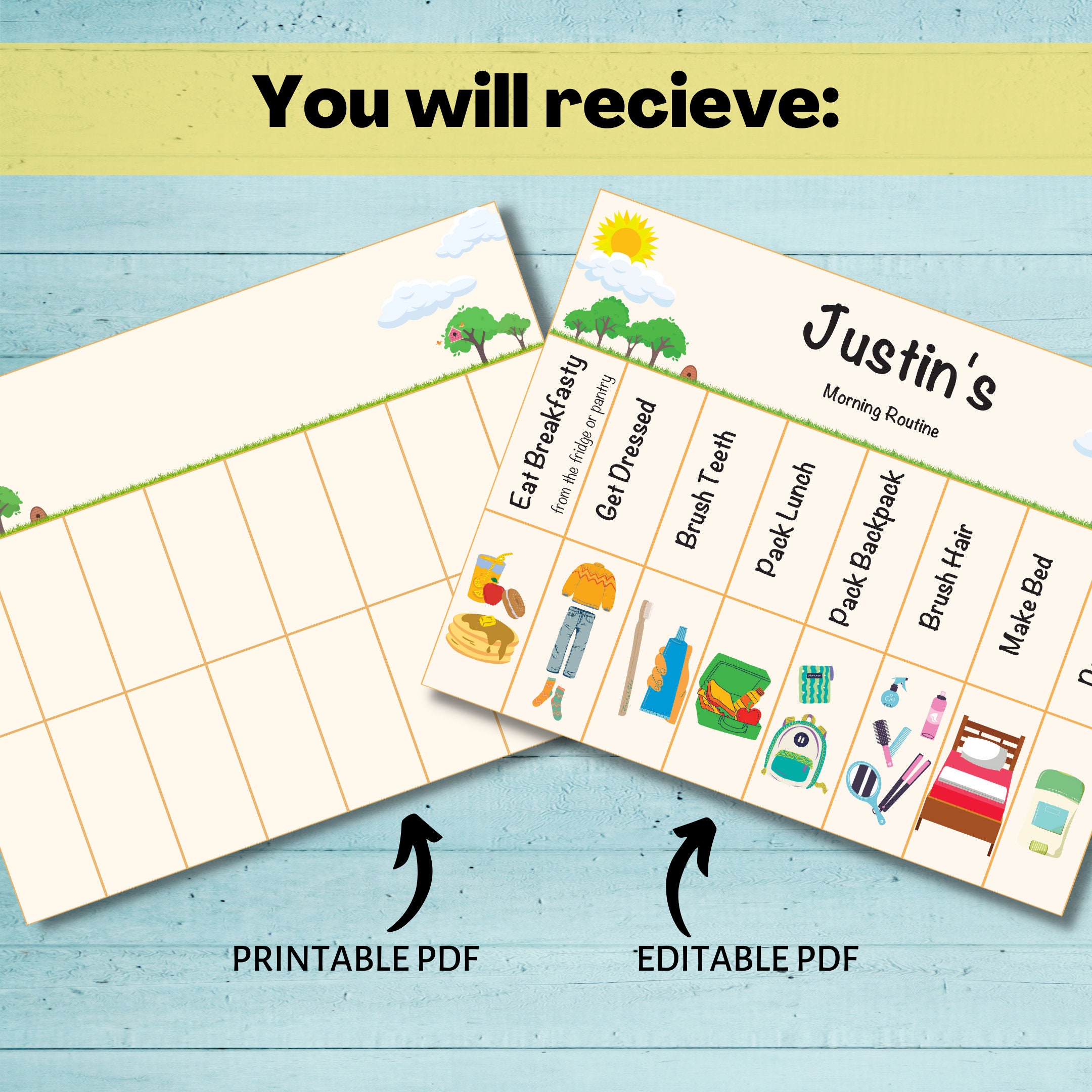 Editable Morning Routine Kids Routine Editable Chore Chart for Kids ...