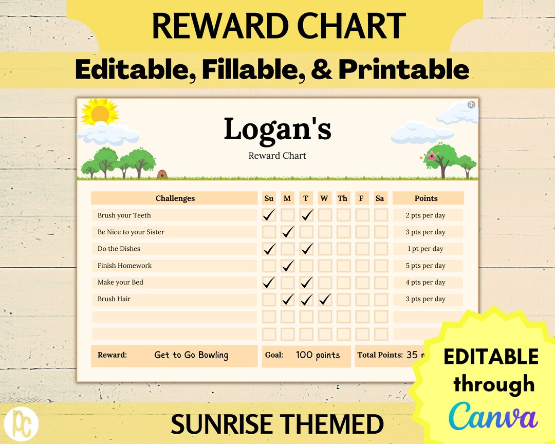 Daily Routine Chart for Kids Reward Chart Kids Responsibility Chart ...