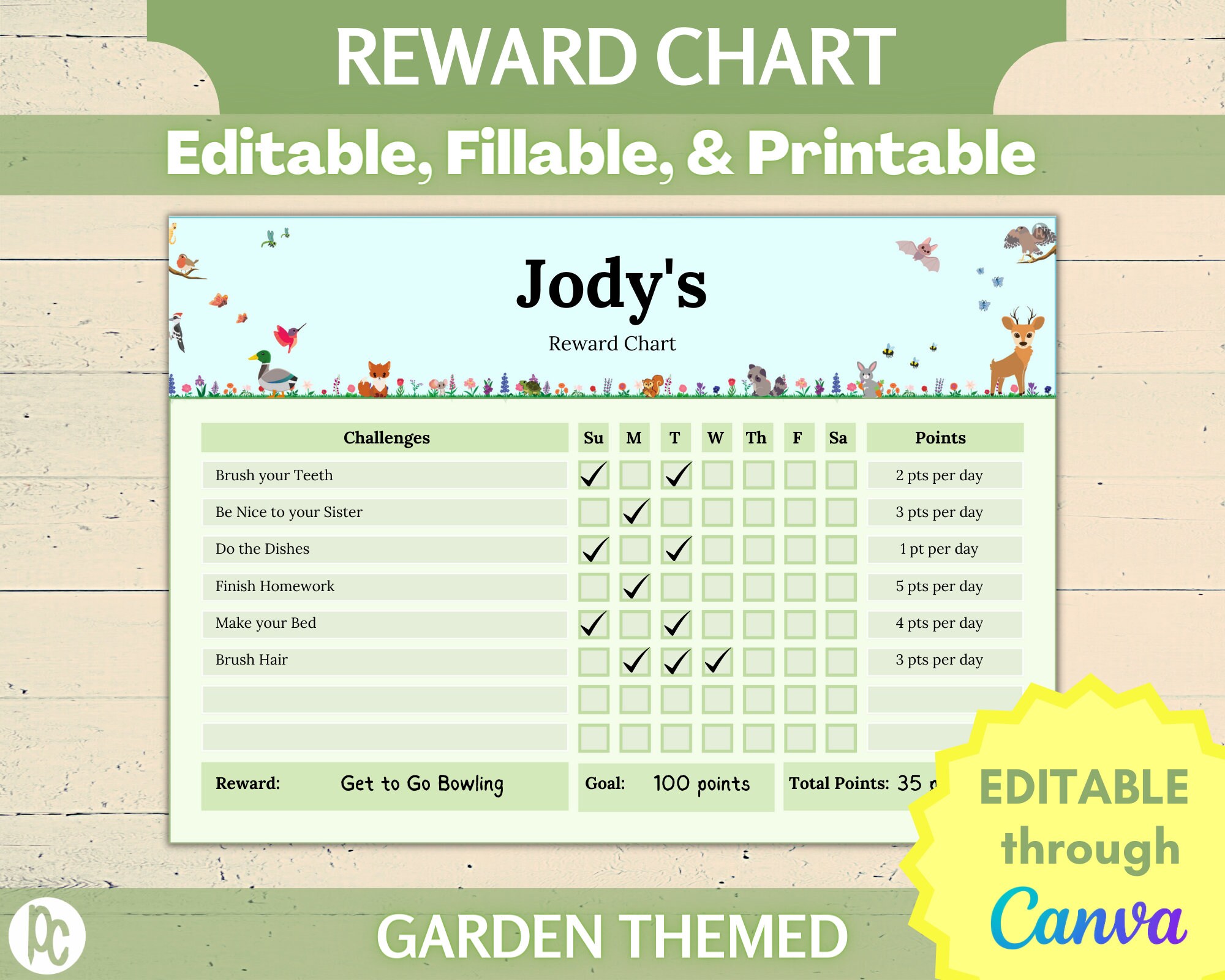 Printable Kids Reward Chart Daily Goal Tracker Positive Behavior ...