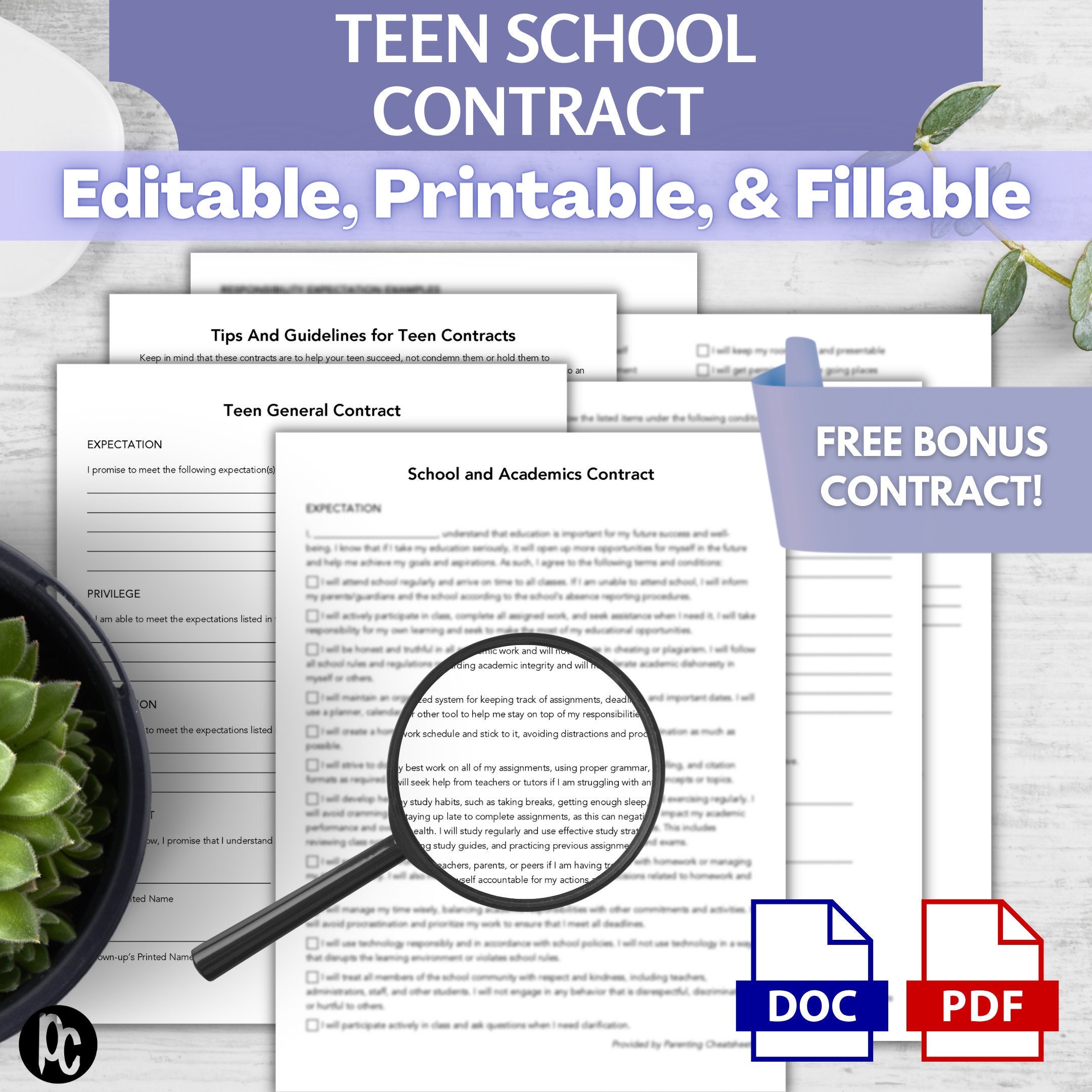 Teen School Contract High School Contract Student Contract Homework ...