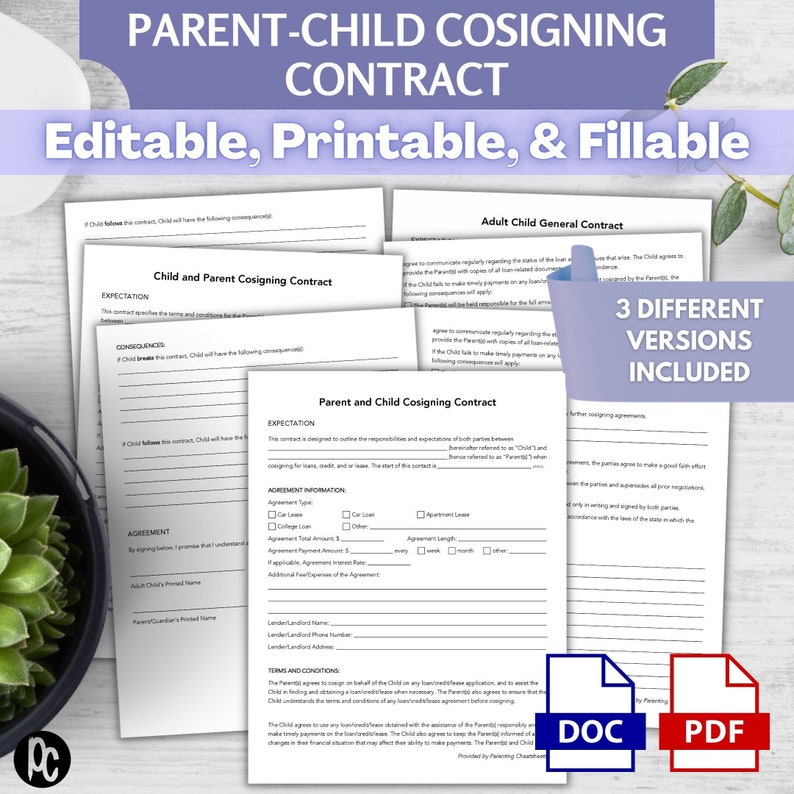 Editable Cosigning Contract for Parents and Children Custom - Etsy