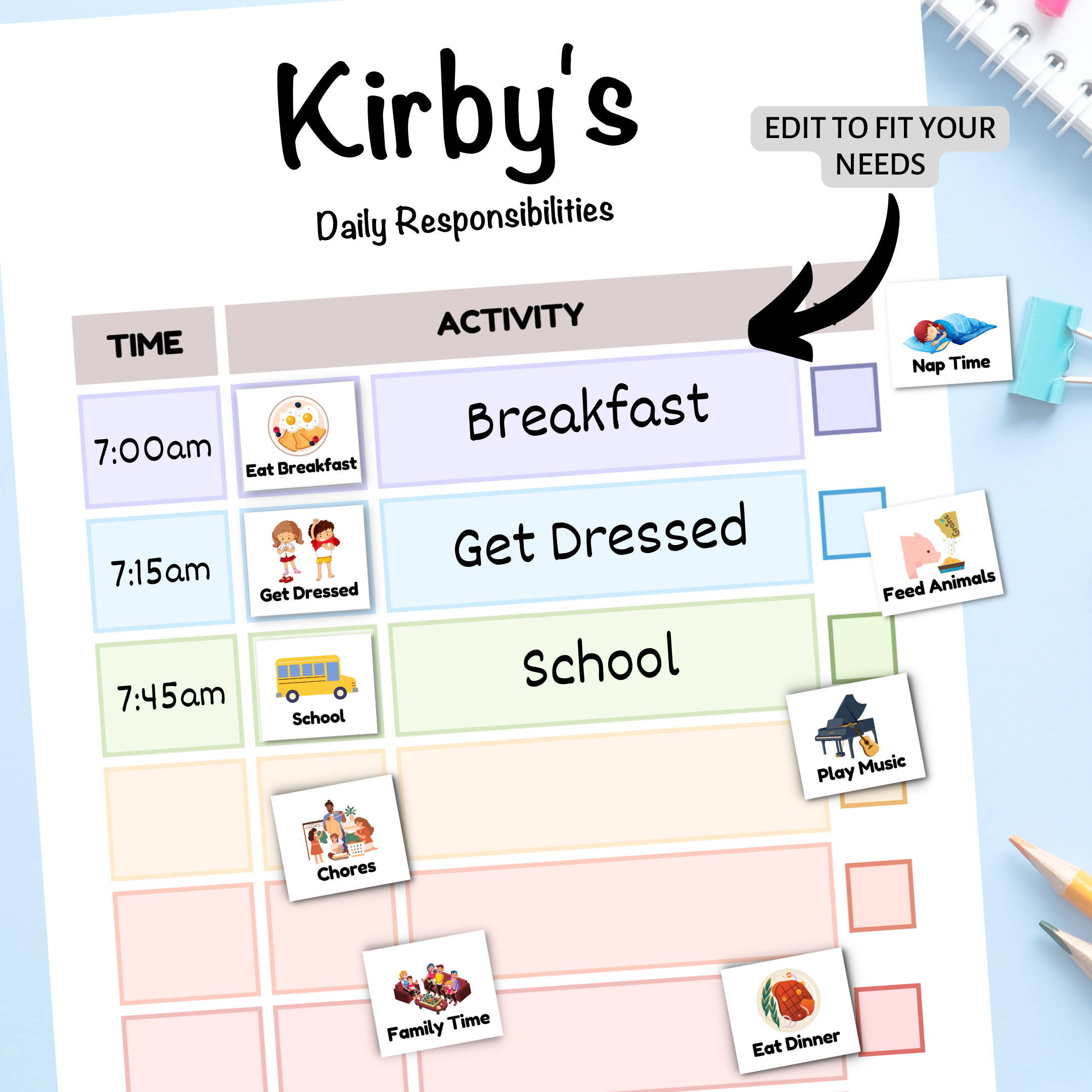 Kids Morning Routine Printable Kids Routine Kids Task Chart Visual ...