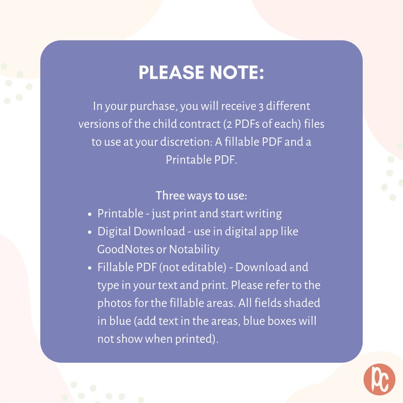 Printable Chore Contract for Kids Editable Child Responsibility ...