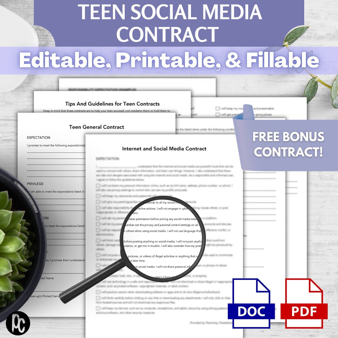 Social Media Contract Online Behavior Contract for Teens Teen Social ...