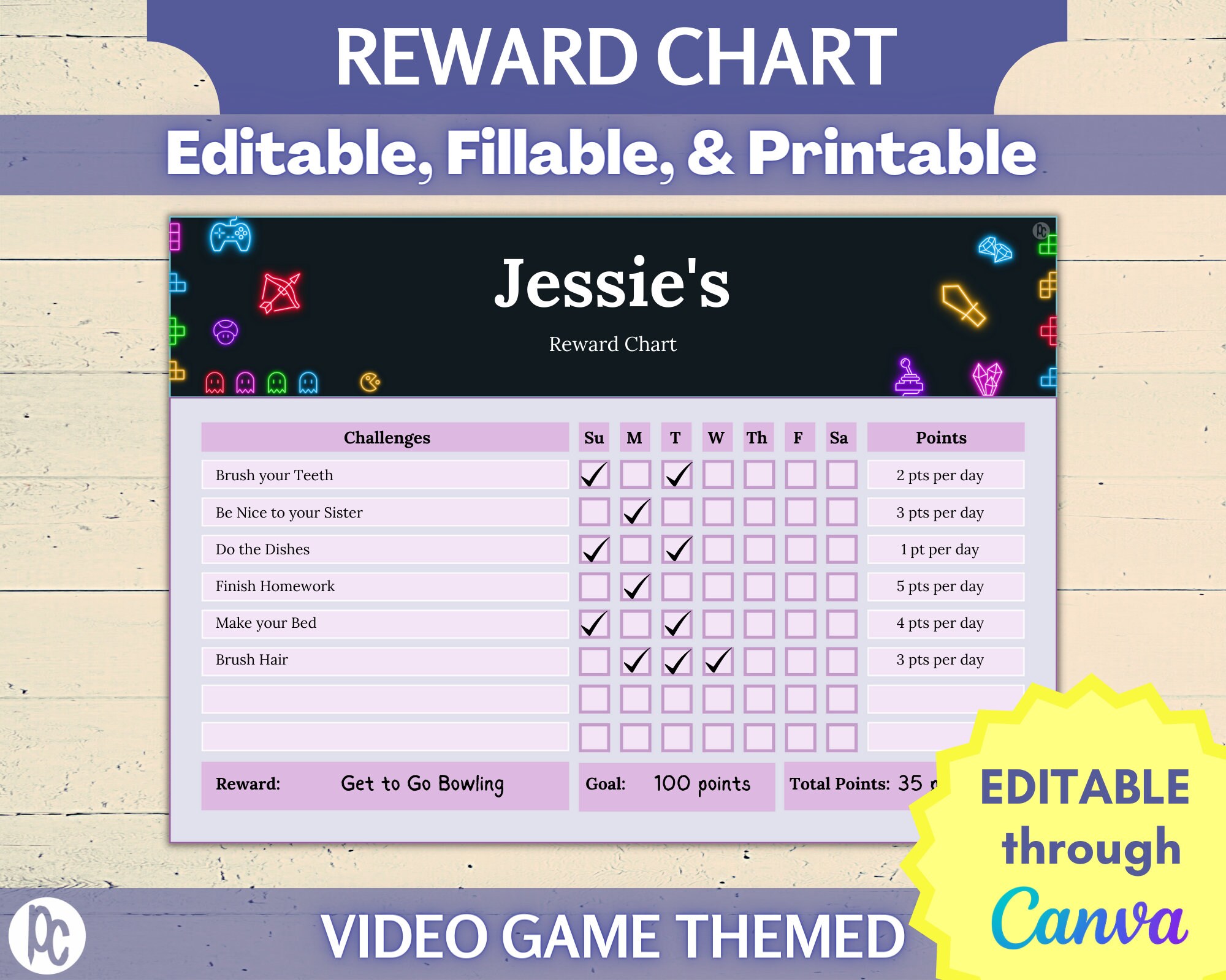 Toddler Reward Chart Motivational Tool for Good Behavior Reusable ...