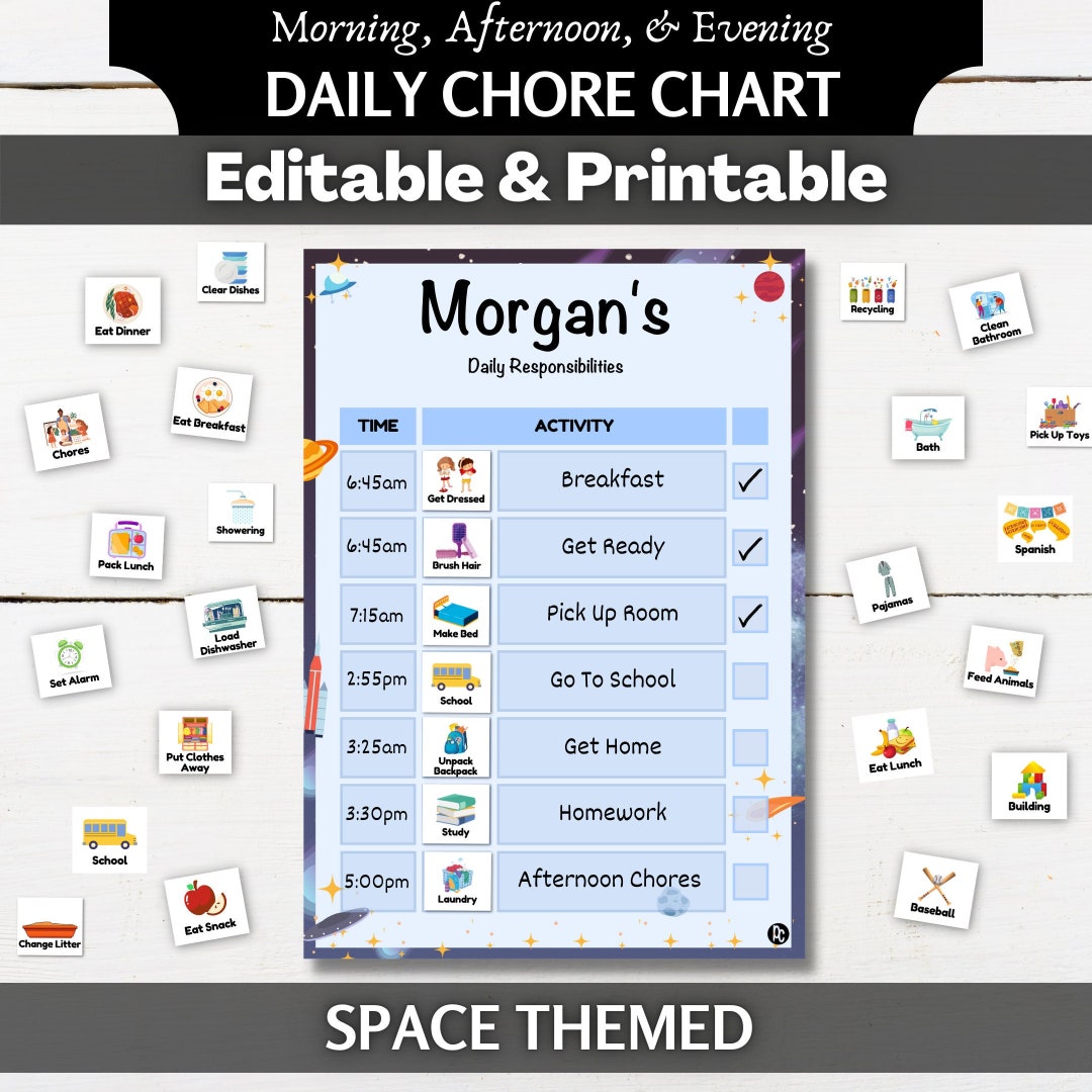 Kids Chore Cards Routine Flash Card Daily Responsibilities Printable ...