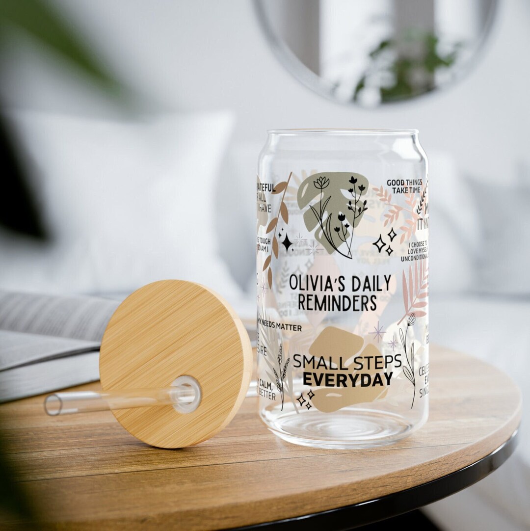 Custom Name Daily Reminders Glass Tumbler Mental Health Tumbler Daily ...