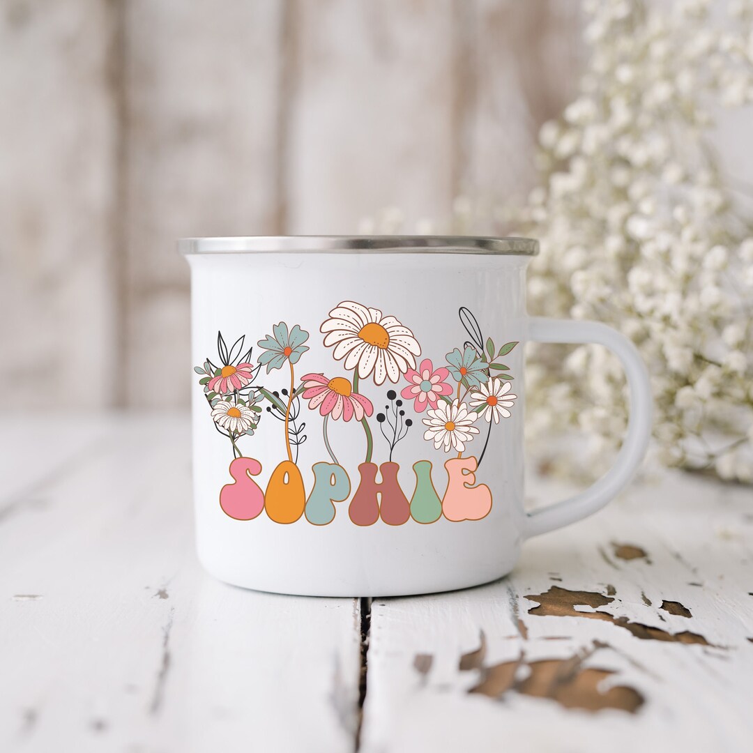 Retro Wildflowers Mug, Personalized Mug, Custom Name Mug, Camp Mug ...