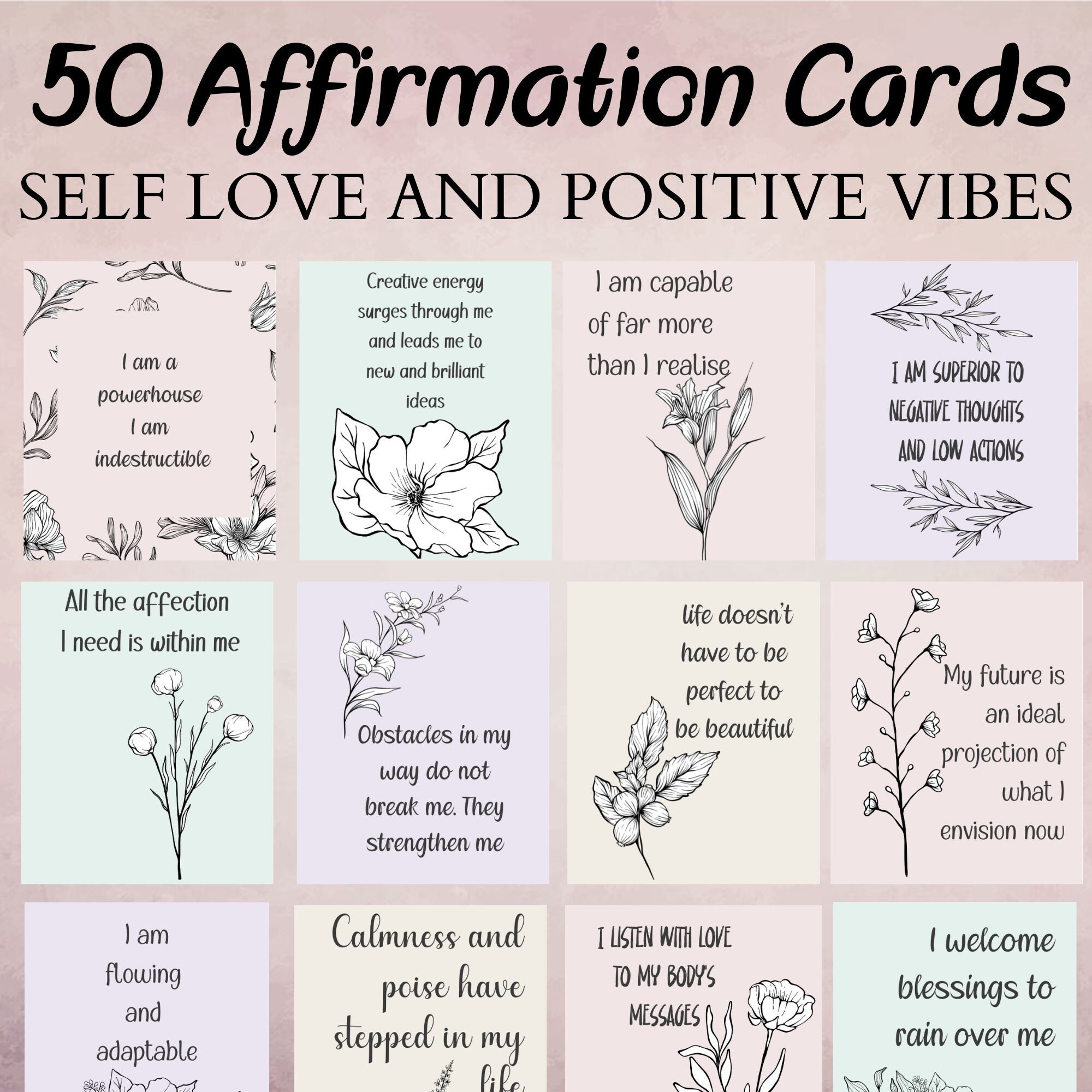 50 Affirmation Cards Printable | Mindfulness & Self Belief Deck ...
