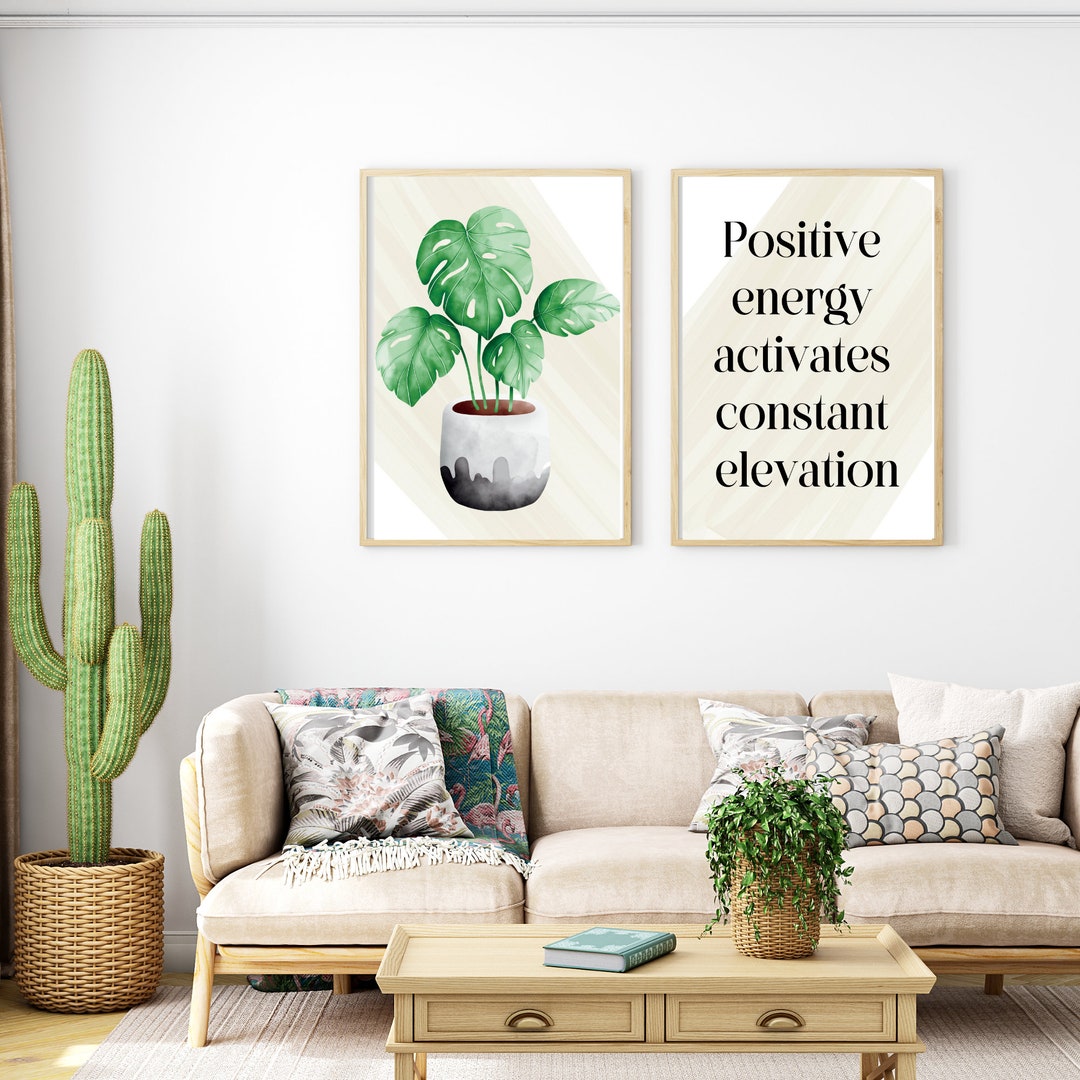 Monstera Plant Printable Wall Art Set of 2 | Botanical Quote and Plant ...