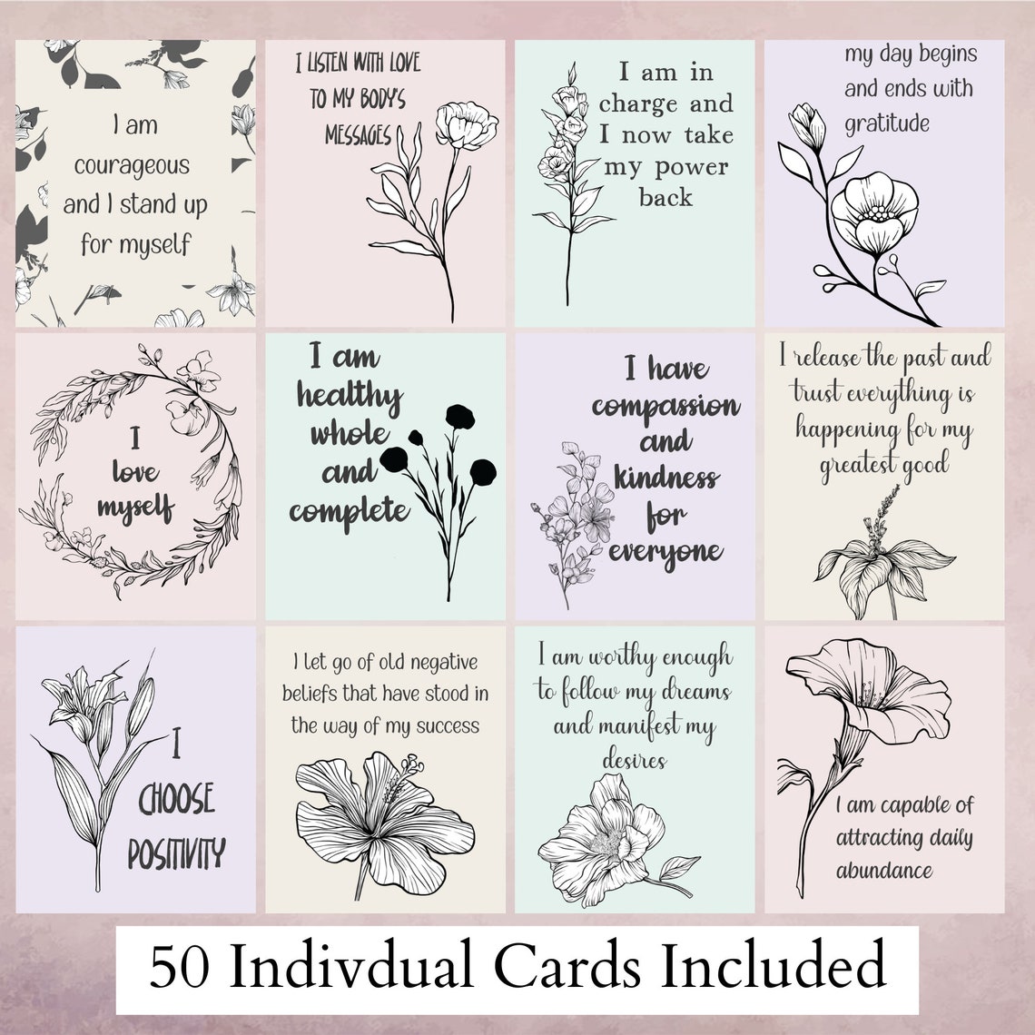 50 Affirmation Cards Printable | Mindfulness & Self Belief Deck ...