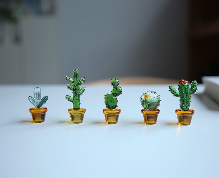 Tall Glass Cactus Miniature Figurine - Etsy