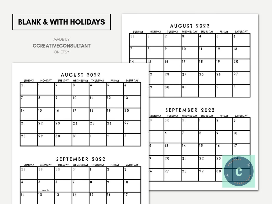 2022-2023 Printable School Calendar Two Month View Sunday - Etsy