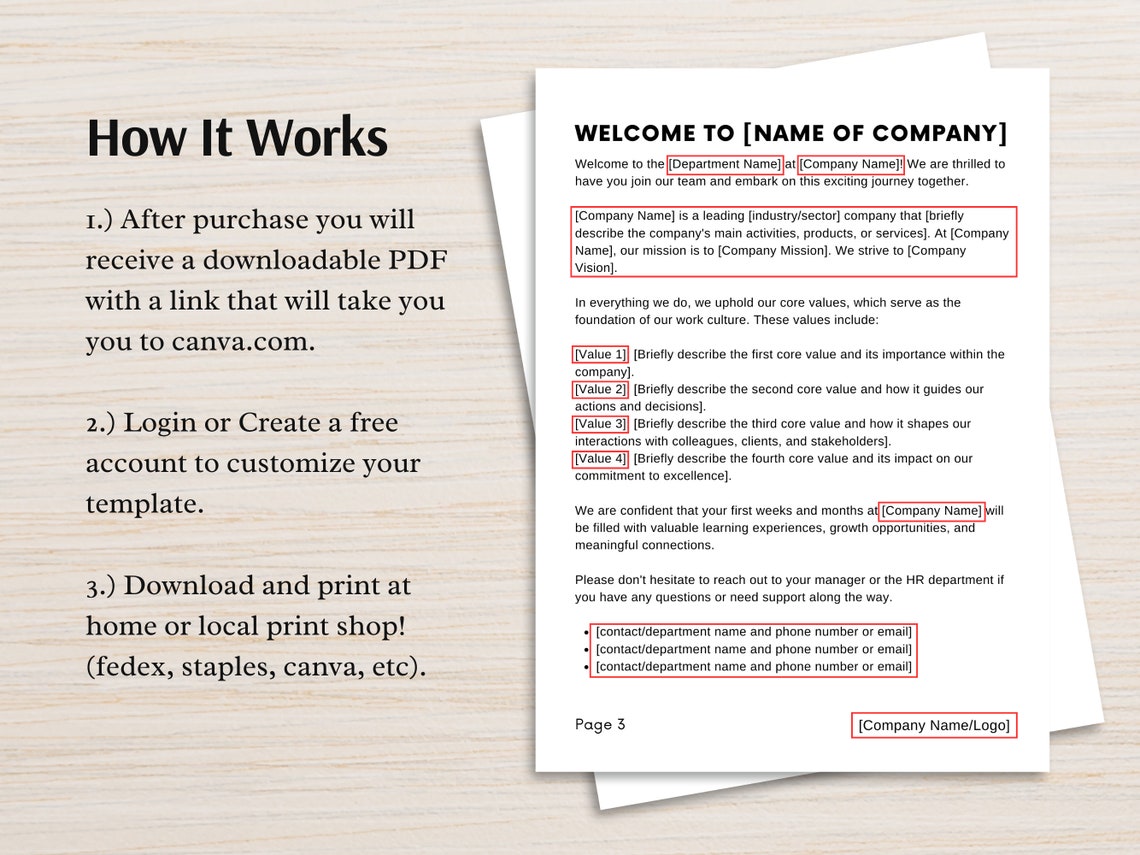 New Employee Welcome Packet Editable Canva Template, for New Hire ...