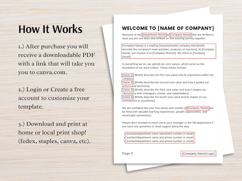 New Employee Welcome Packet Editable Canva Template, for New Hire ...