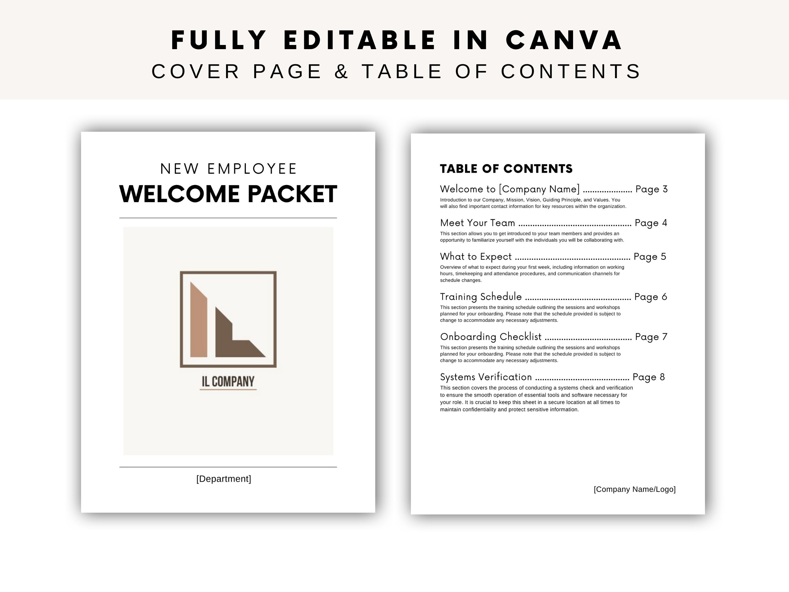 New Employee Welcome Packet Editable Canva Template, Minimal ...