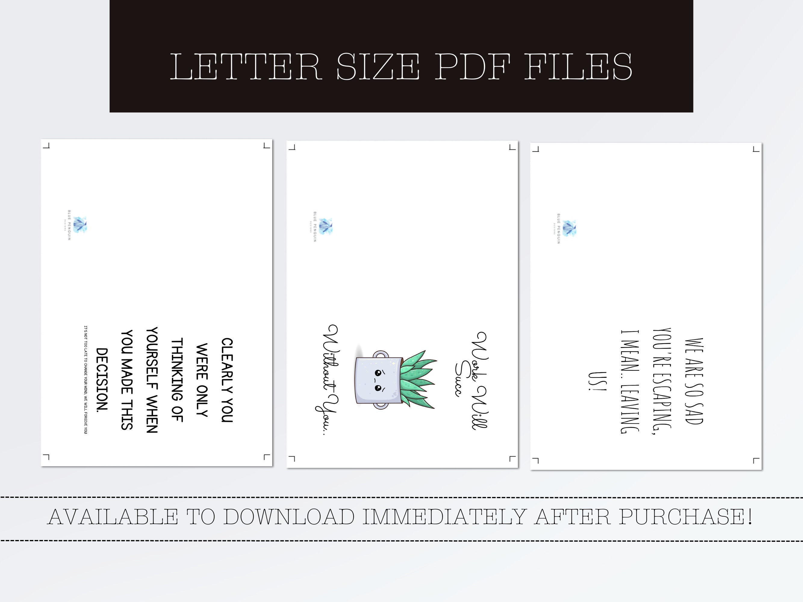 Set of Three 3 Printable Goodbye Cards for Co-workers, Funny Leaving ...