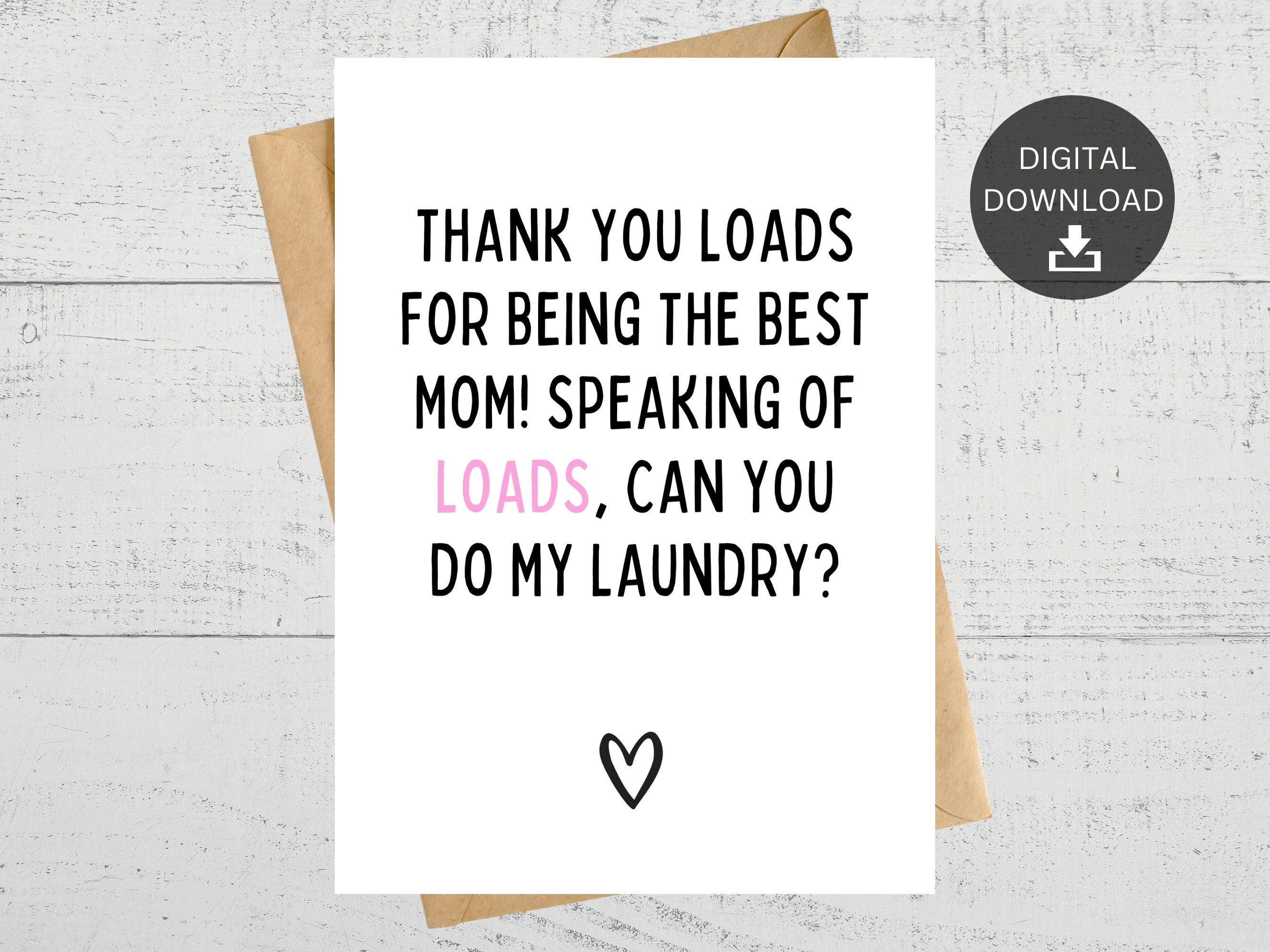 Funny Mom Birthday Card, Thank You Loads Laundry Quote (digital ...