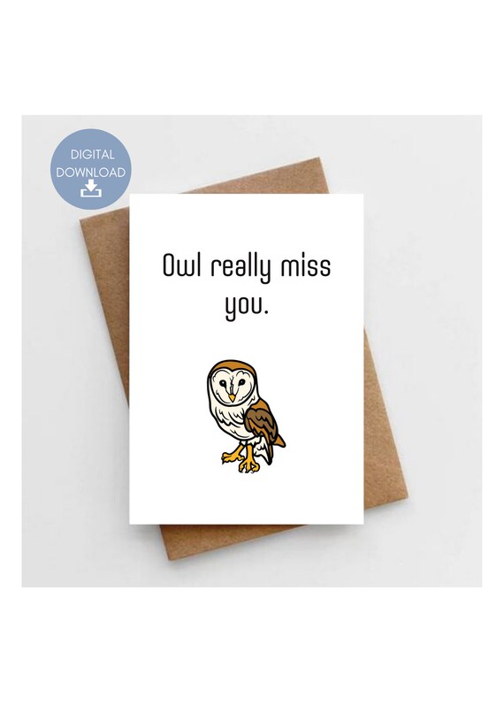 Owl Really Miss You Printable Card Instant Digital Download - Etsy