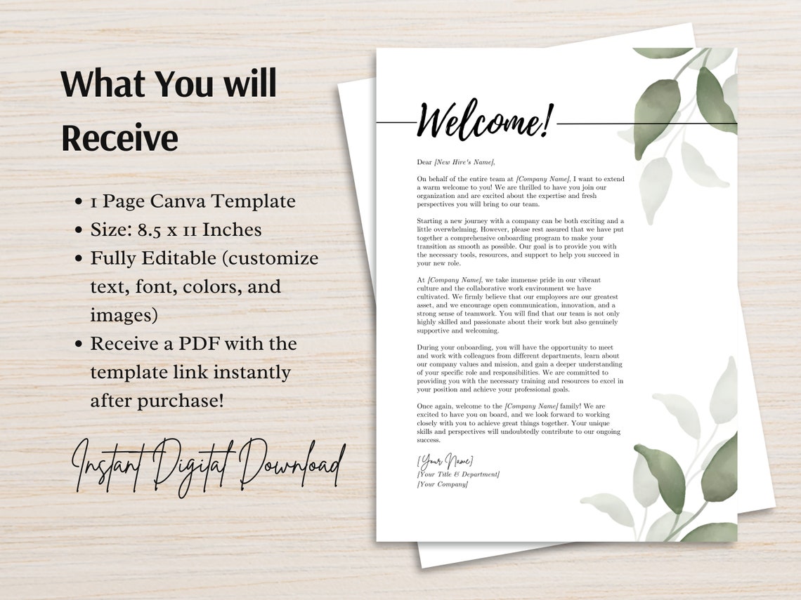 New Employee Welcome Letter, Fully Editable Canva Template, Instant ...