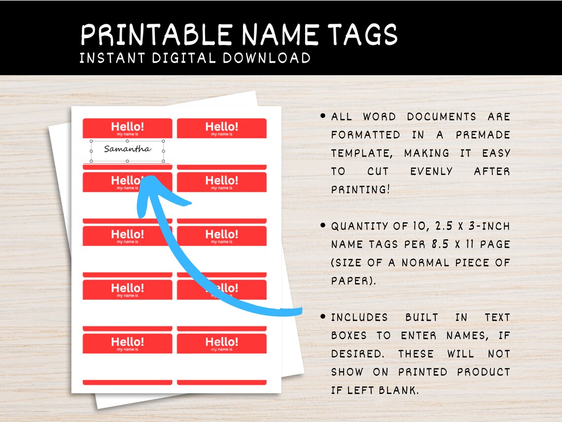 Hello My Name is Printable Name Tag, 6 Colors, 2.5 X 3 Inches, Editable ...
