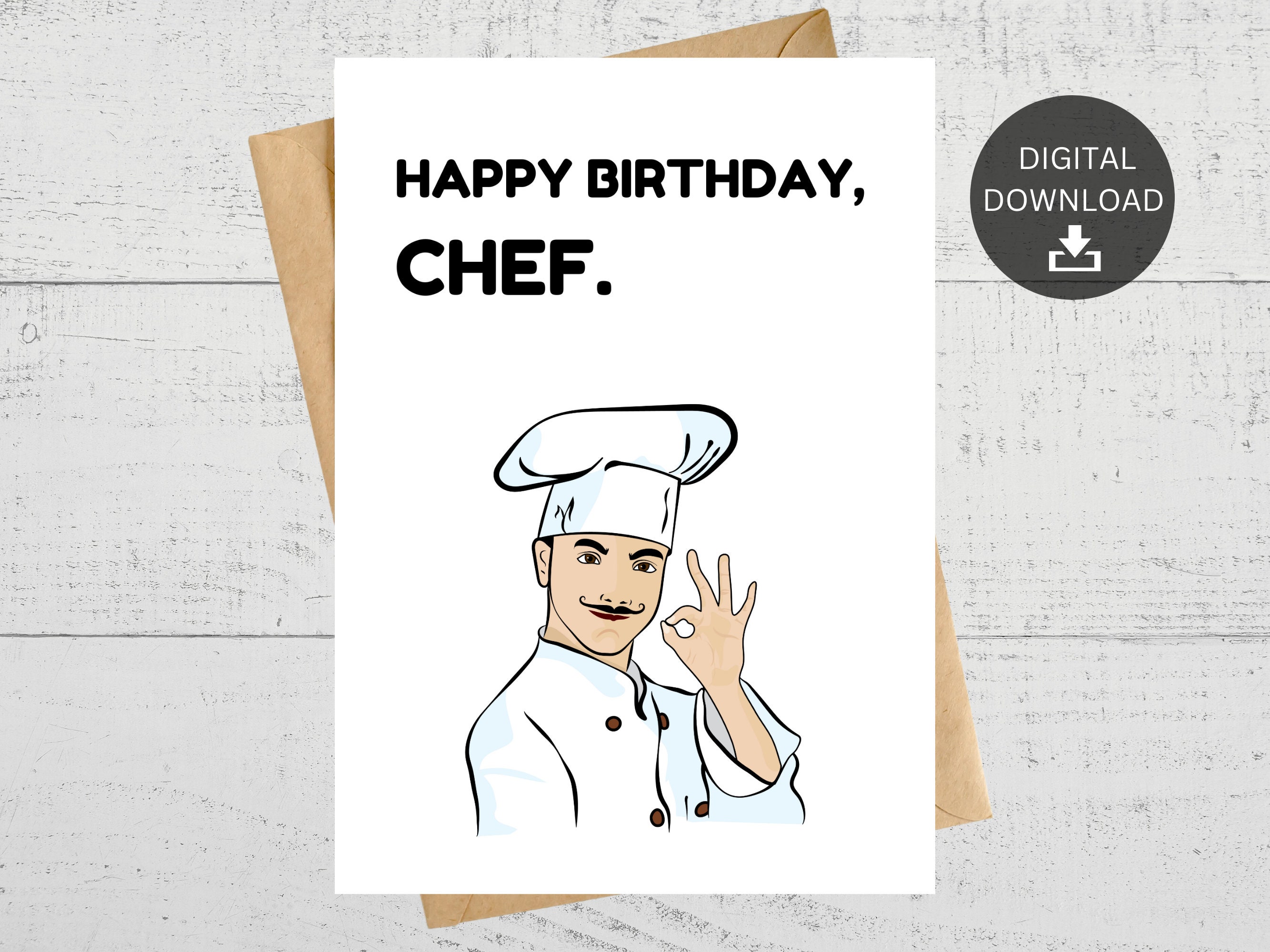 Happy Birthday Chef Printable Greeting Card, Instant Digital Download ...