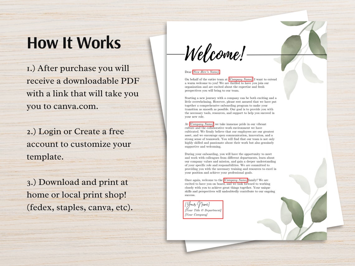 New Employee Welcome Letter, Fully Editable Canva Template, Instant ...