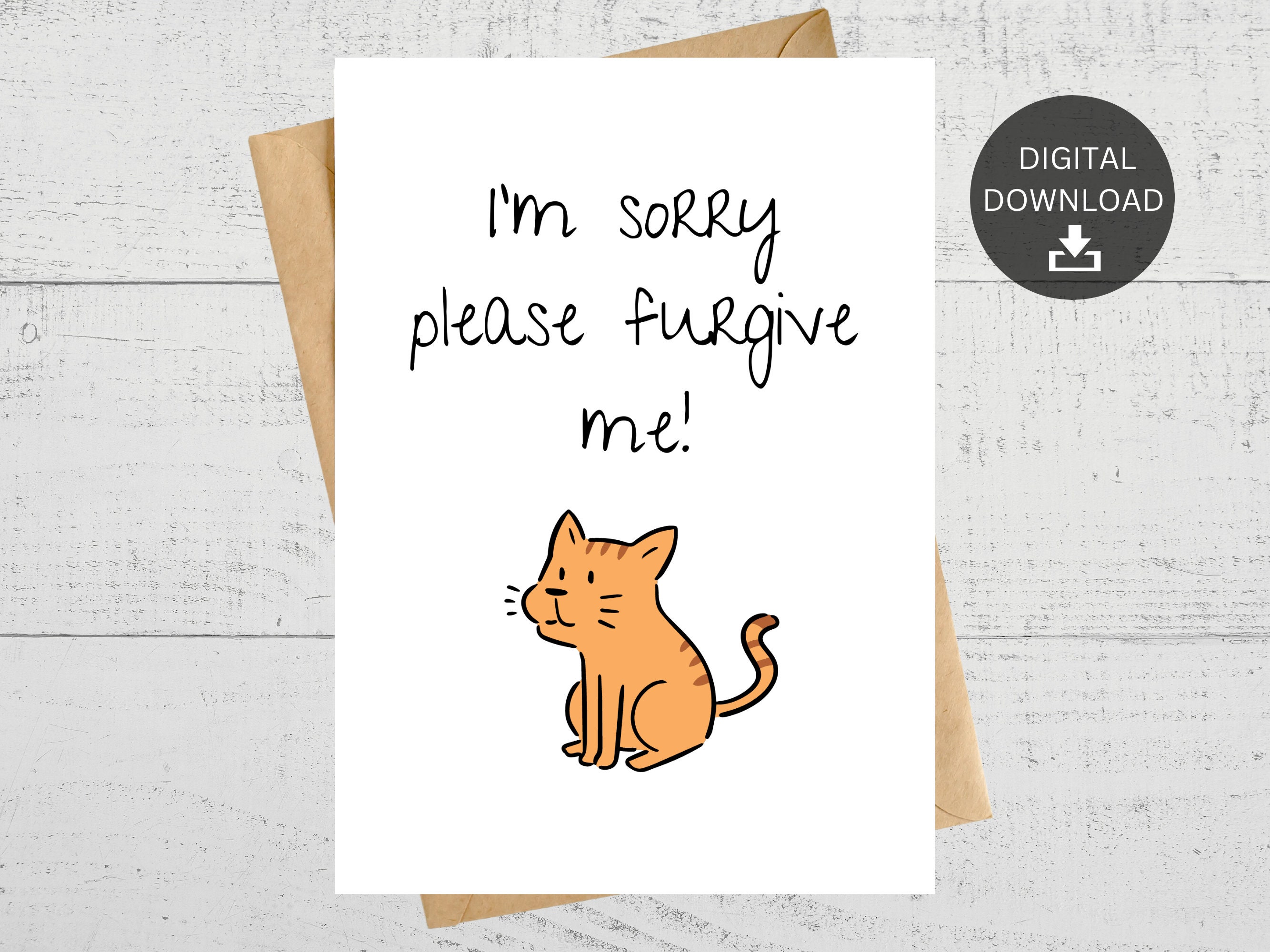 I'm Sorry Please Fur-give Me, Printable Apology Card, Cute Im Sorry ...