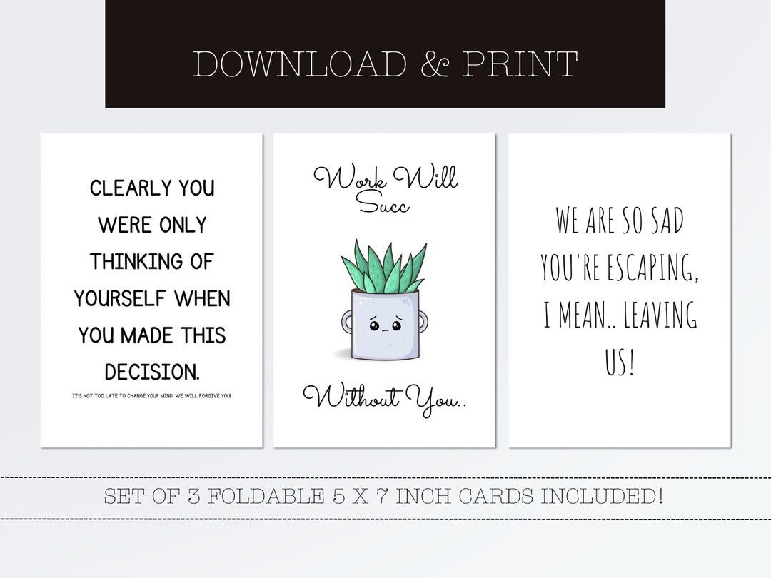Set of Three 3 Printable Goodbye Cards for Co-workers, Funny Leaving ...