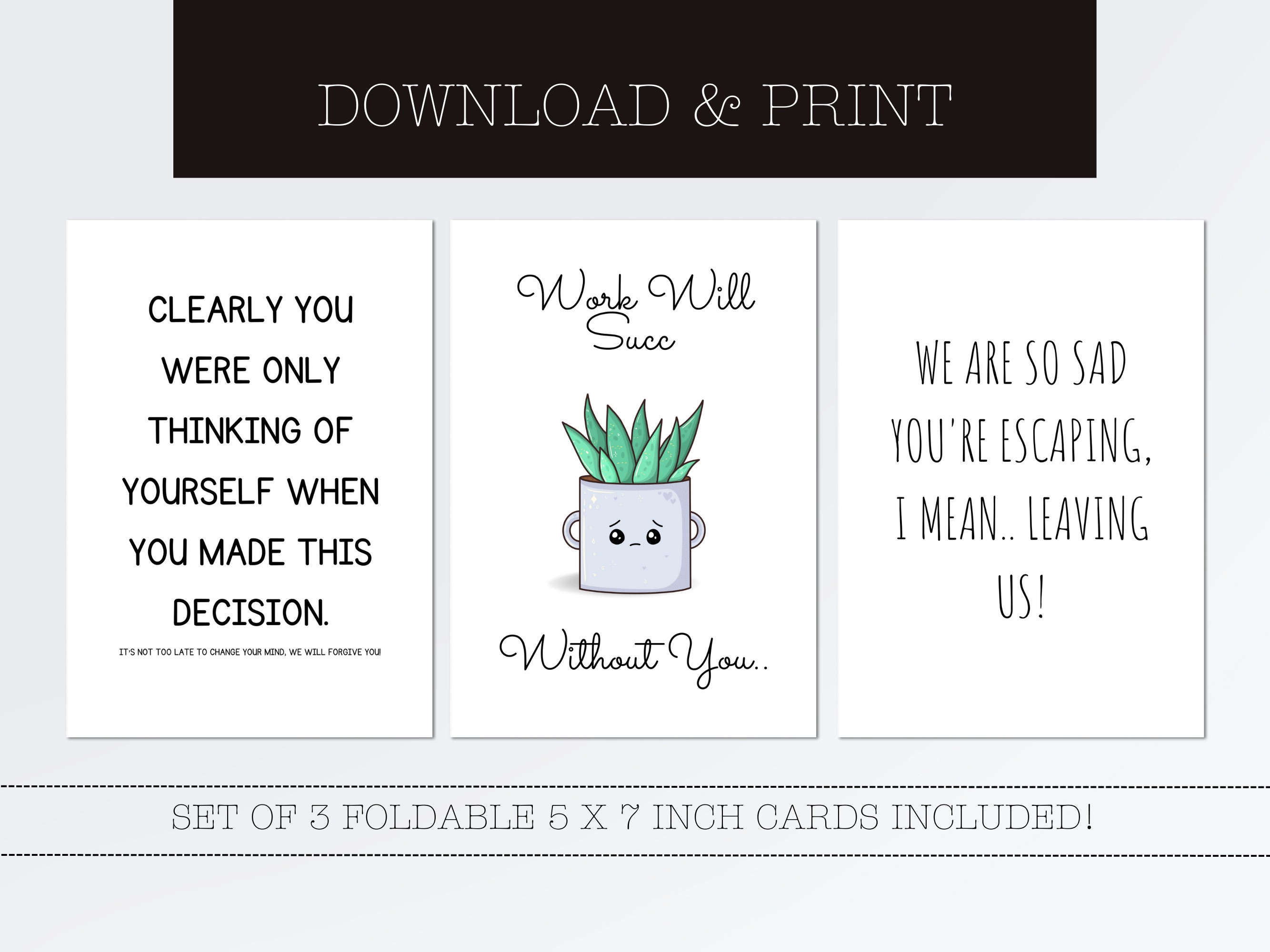 Set of Three 3 Printable Goodbye Cards for Co-workers, Funny Leaving ...
