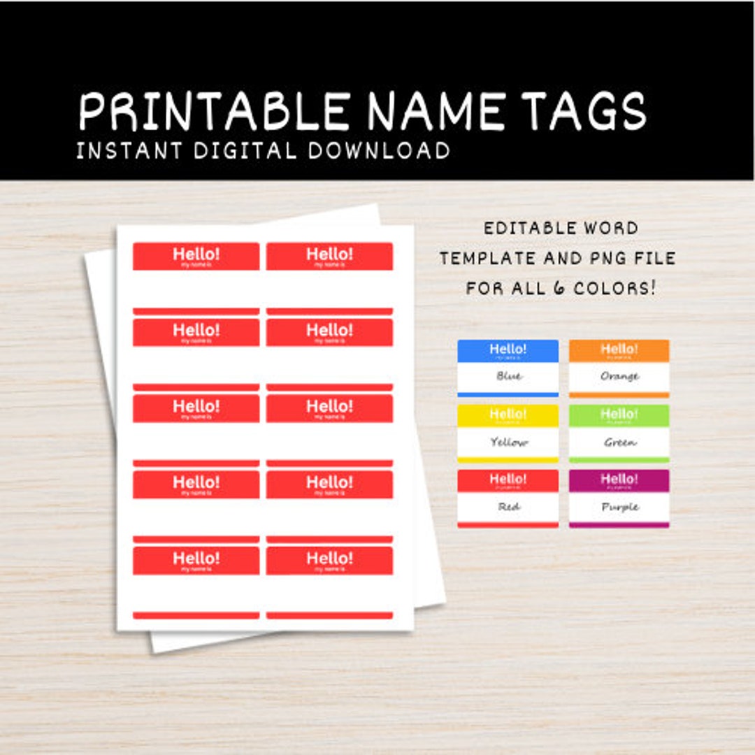 Hello My Name is Printable Name Tag 6 Colors 2.5 X 3 Inches - Etsy