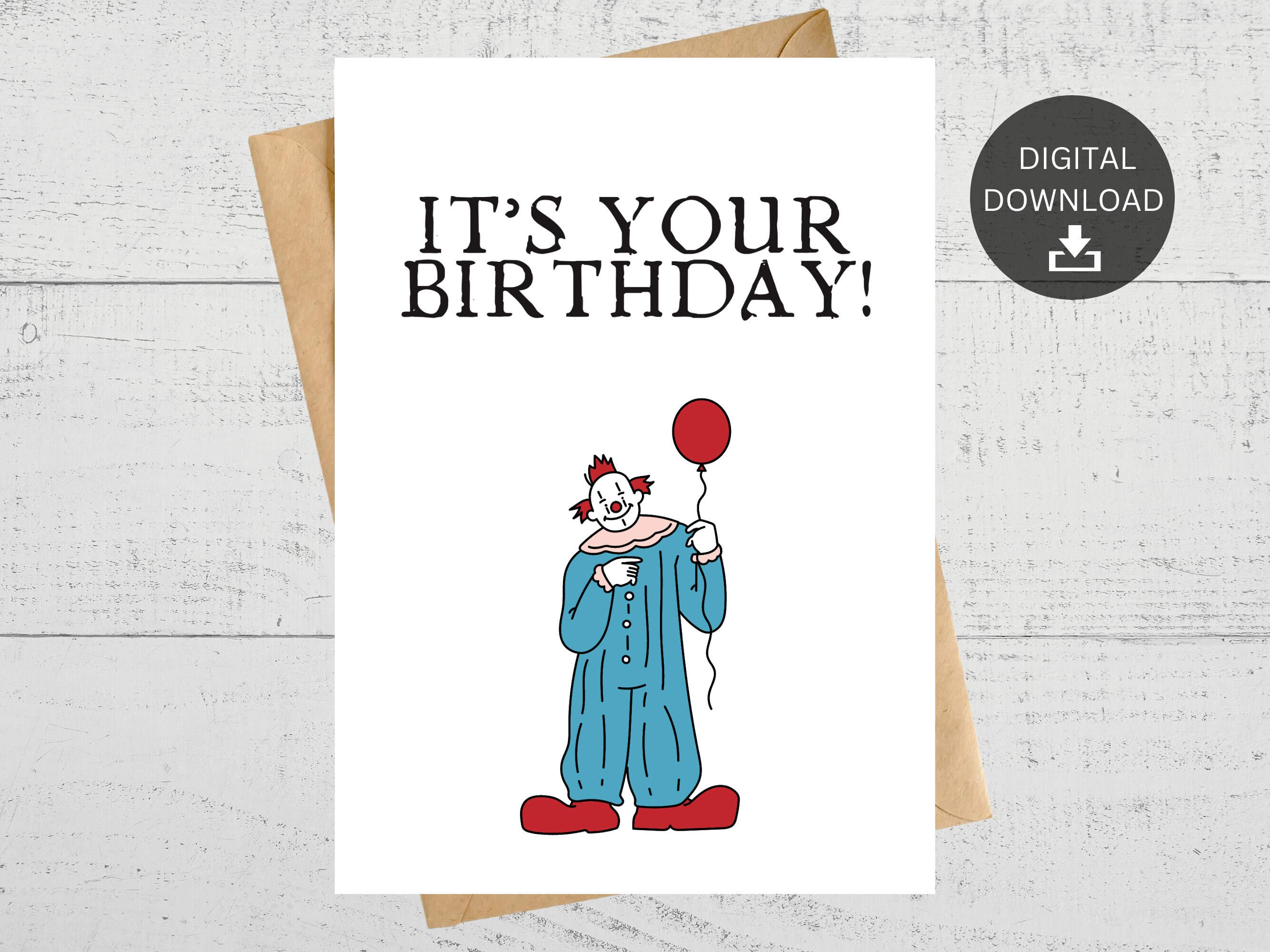 It's Your Birthday Funny Printable Clown Card, Halloween Card, Instant ...