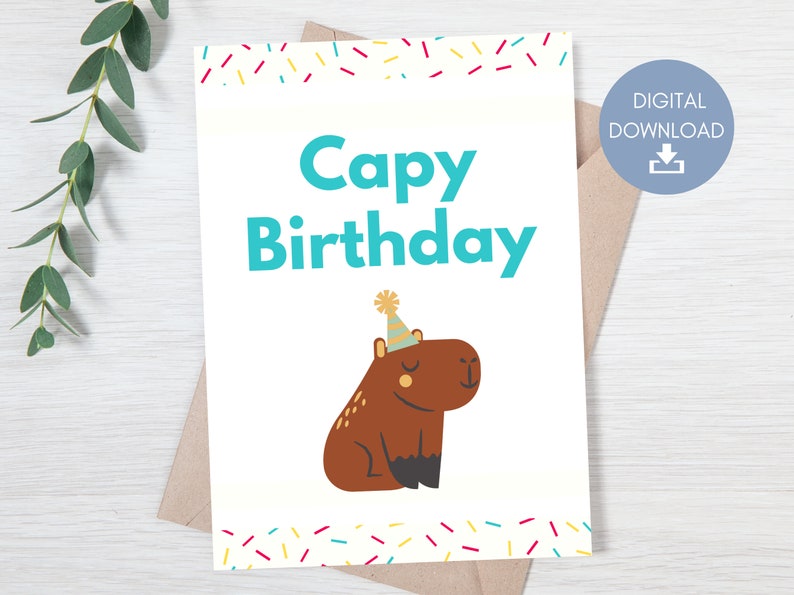 Capy Birthday Printable Capybara Birthday Card Instant - Etsy