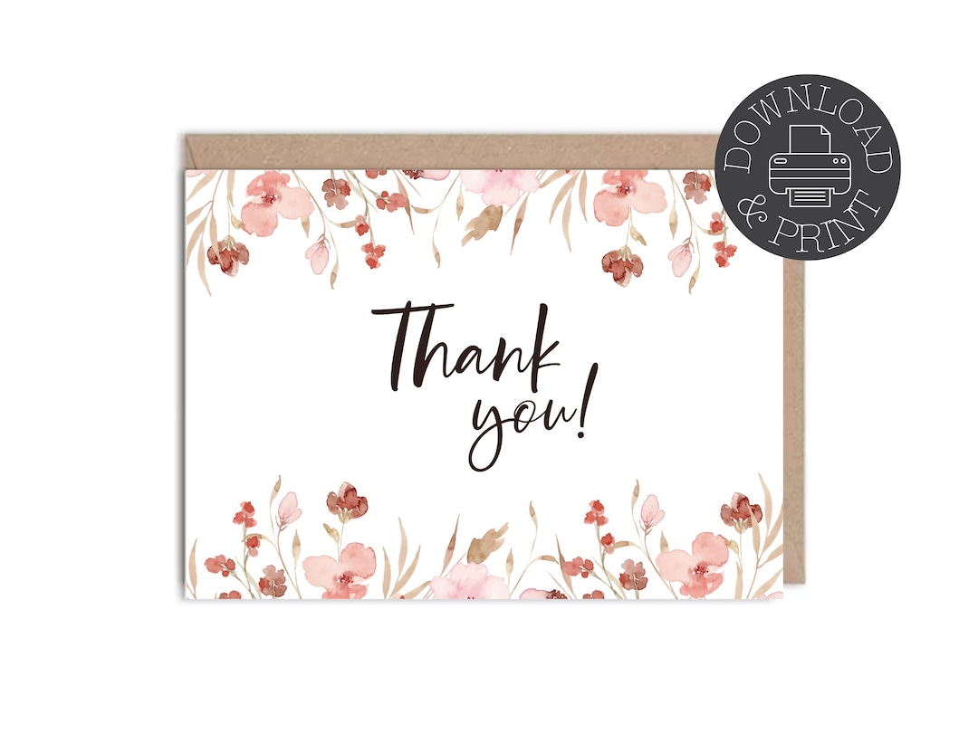 Printable Floral Thank You Card, 5 X 7 Foldable Horizontal Thank You ...