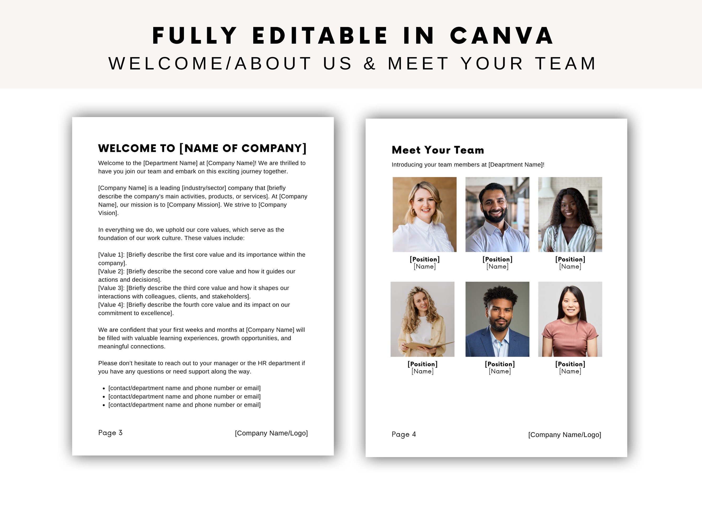 New Employee Welcome Packet Editable Canva Template, Minimal ...