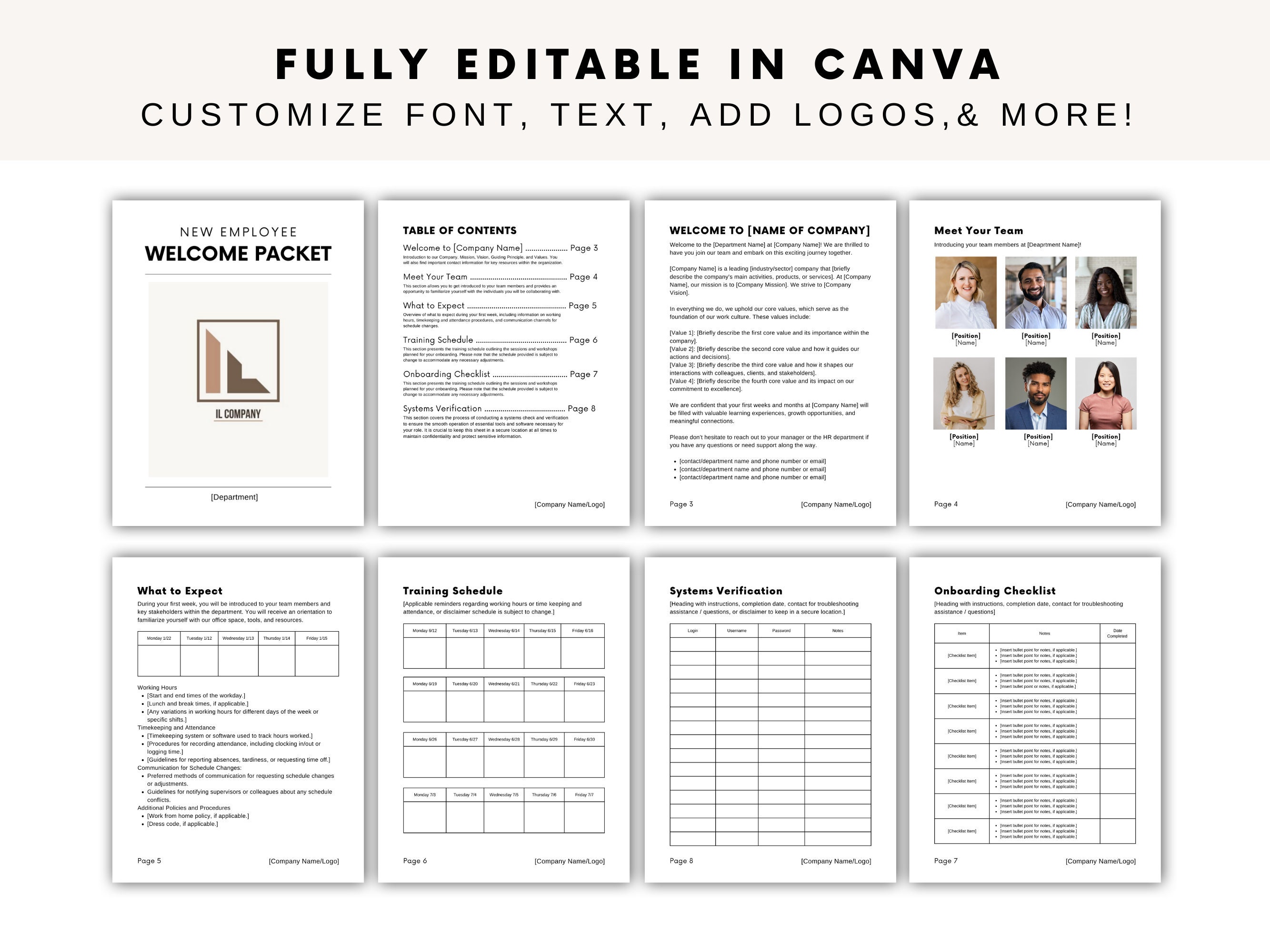 New Employee Welcome Packet Editable Canva Template, Minimal ...