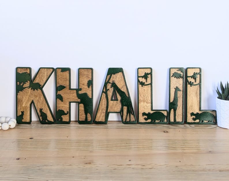 Safari Jungle Animal Alphabet Letters – Layered Wooden Nursery Wall ...